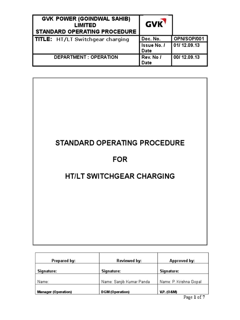 Sop HTLT SWGR | PDF | Switch | Electrical Engineering