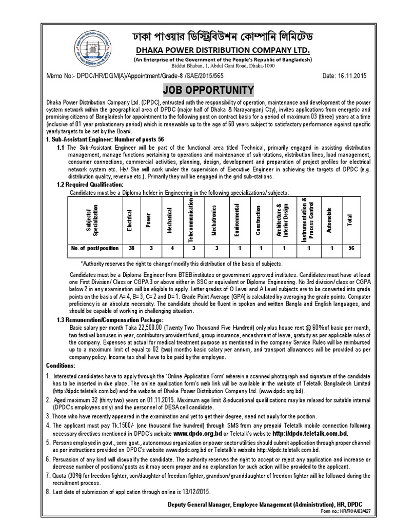 SAE DPDC 2015 Job Advertisement 56 | PDF | Grading (Education) | Gce ...