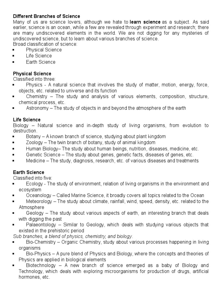 Different Branches of Science: Sub Branches, A Blend of Physics ...