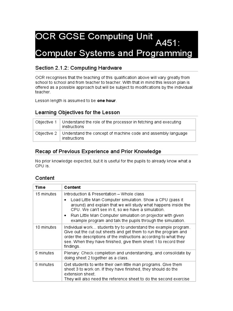 Cpu LMC Worksheet | PDF | Digital Electronics | Areas Of Computer Science