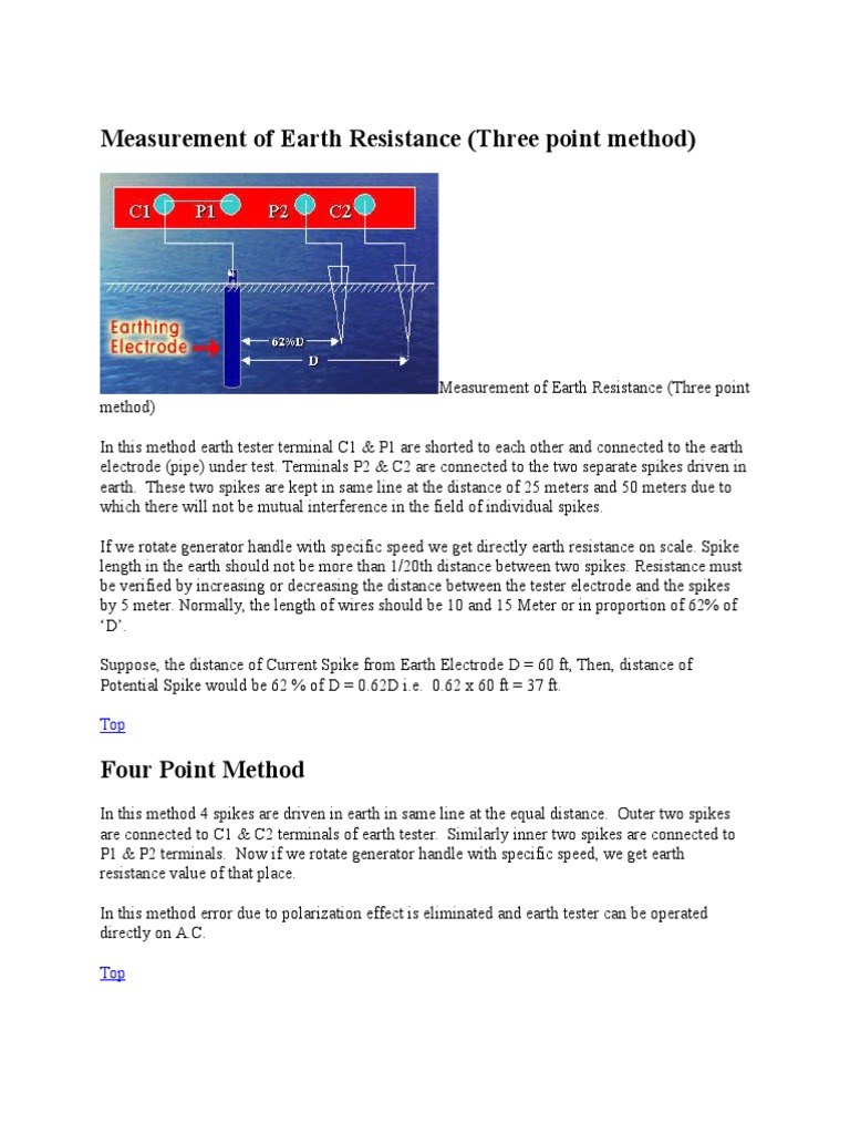Measurement of Earth Resistance (Three Point Method) | PDF | Electrical ...