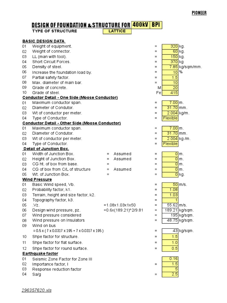 Design of Foundation & Structure For 400Kv Bpi | PDF | Electrical ...