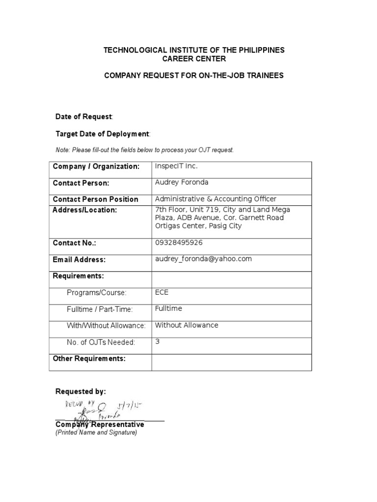 OJT Request Form | PDF | Social Economy | Human Communication