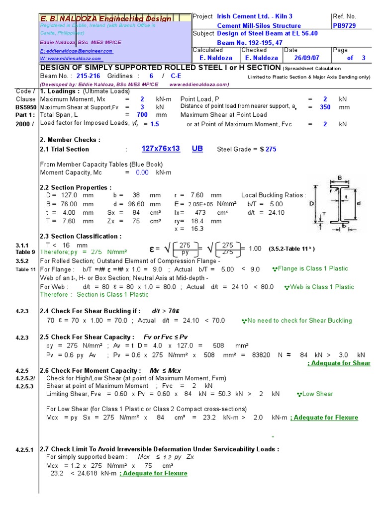 Design of Steel I Section BS5950 | PDF | Bending | Beam (Structure)