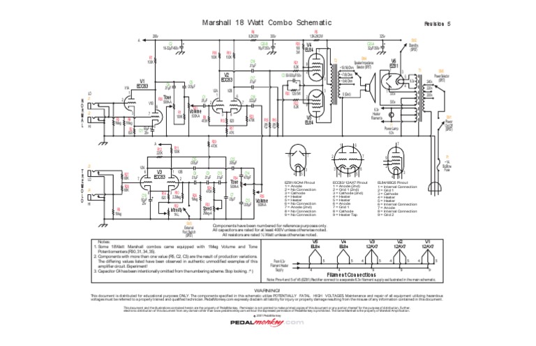 Marshall 18 Watt Combo Schematic: Revision 5 | PDF | Amplifier | Capacitor