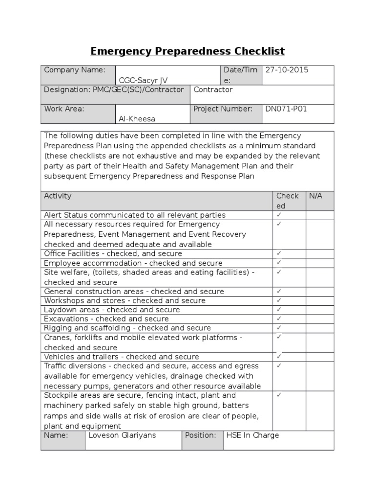 Emergency Preparedness - Inclement Weather Checklist | PDF