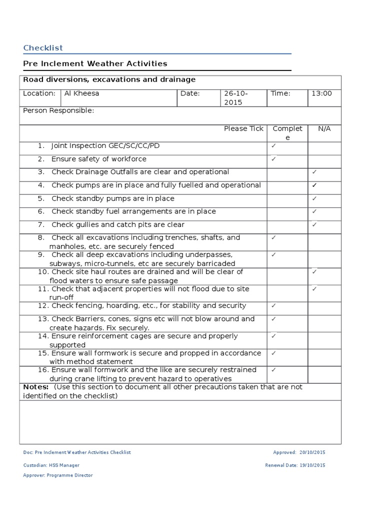 Weather Prep Checklist for Sites | PDF | Crane (Machine) | Scaffolding