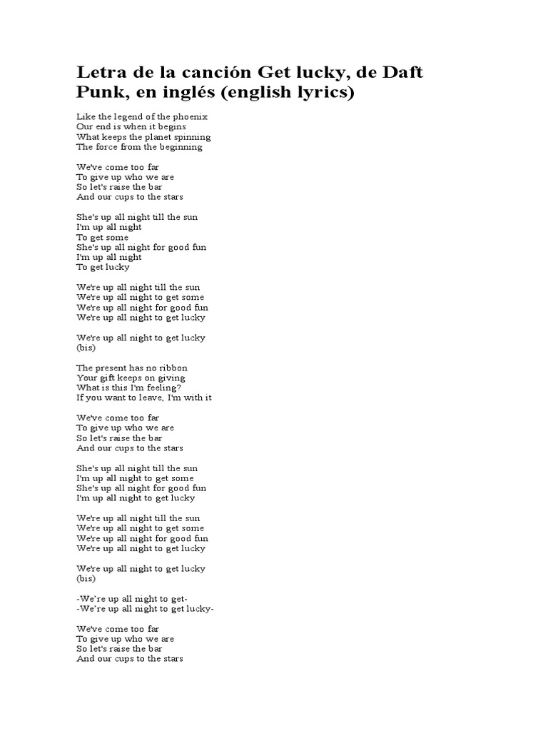 Letra de "Get Lucky" de Daft Punk | PDF | Música grabada | Canciones