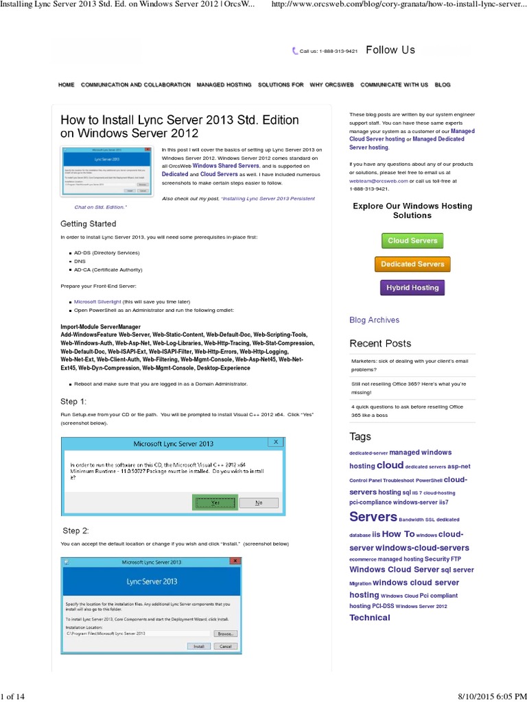 Install Lync Server 2013 on Windows Server 2012 | PDF | Active Directory | Microsoft Windows