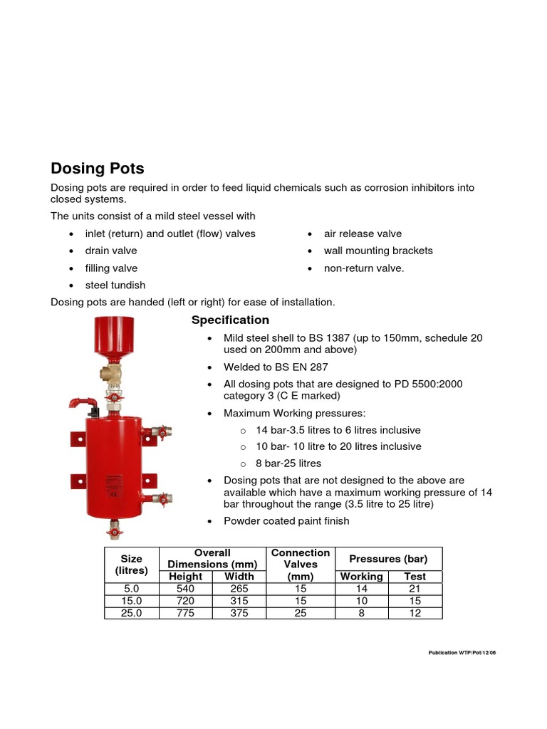 Dosing Pots: Specification | Download Free PDF | Valve | Gas Technologies