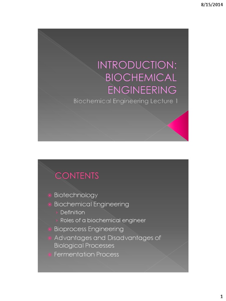 Lecture 1 - Introduction - Biochemical Engineering | PDF ...