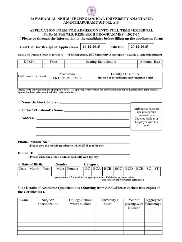Ph.D./M.Phil./M.S. Admission Form | PDF | Doctor Of Philosophy | Master ...