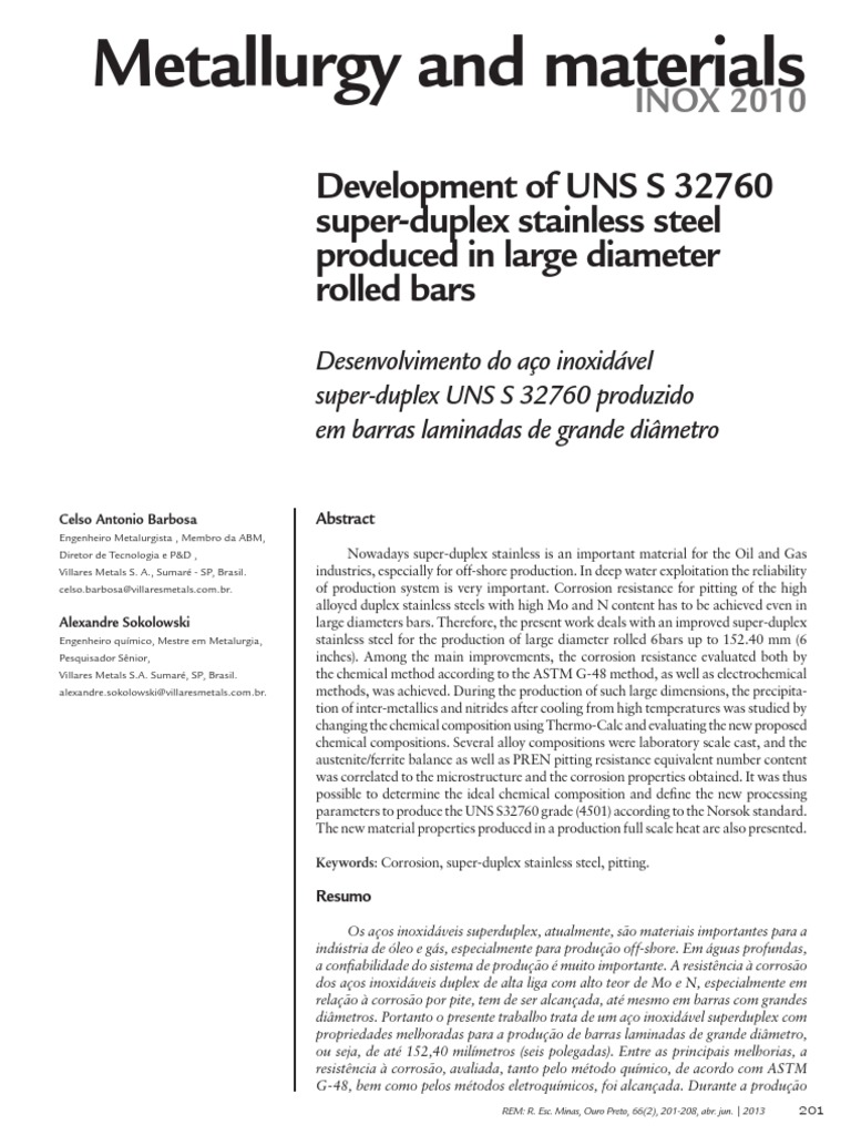 Uns S 32760 - 1 | PDF | Stainless Steel | Metallurgy