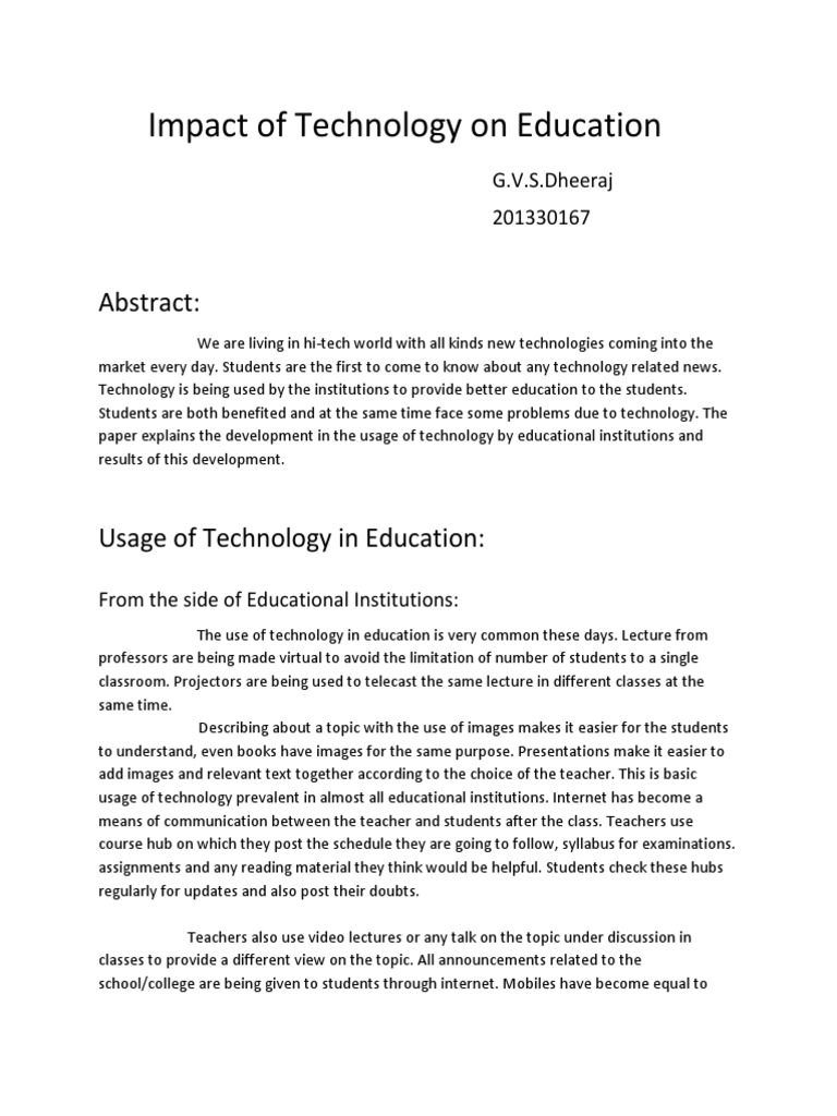 Essay on Technological effects on education | Internet | Lecture