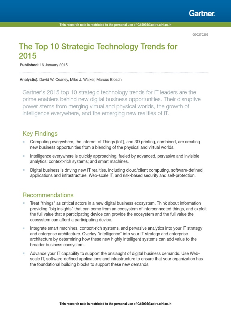 The Top 10 Strategic Technology Treds 2016 | PDF | Internet Of Things ...
