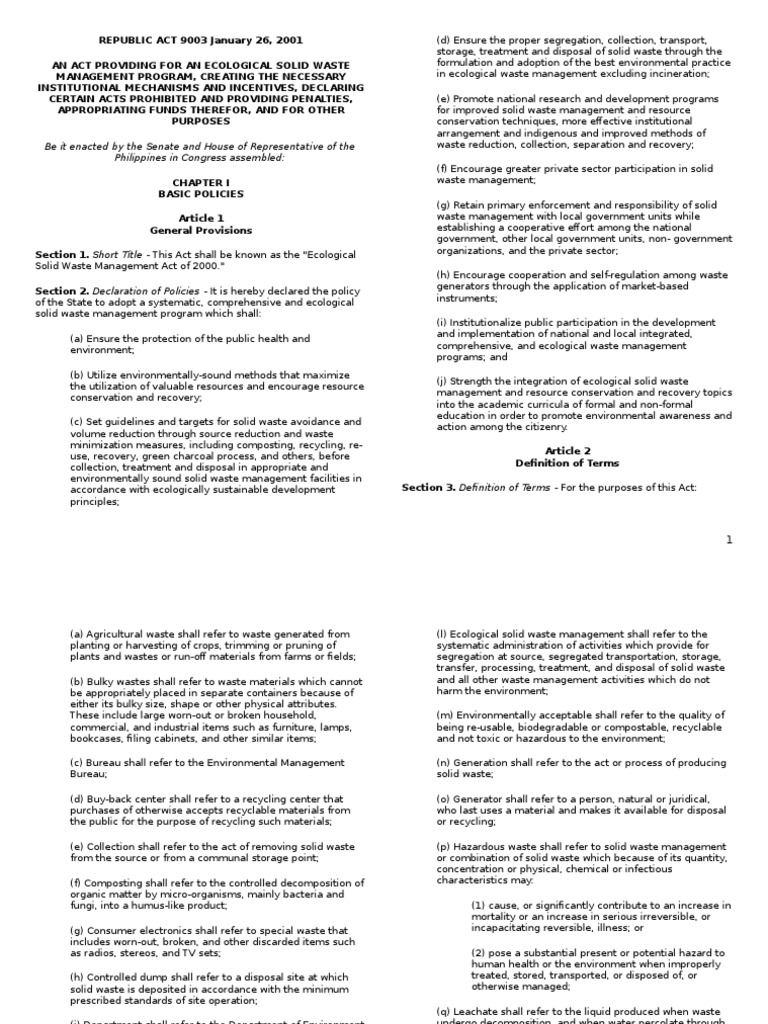 Ecological Solid Waste Management Act | Waste Management | Municipal ...