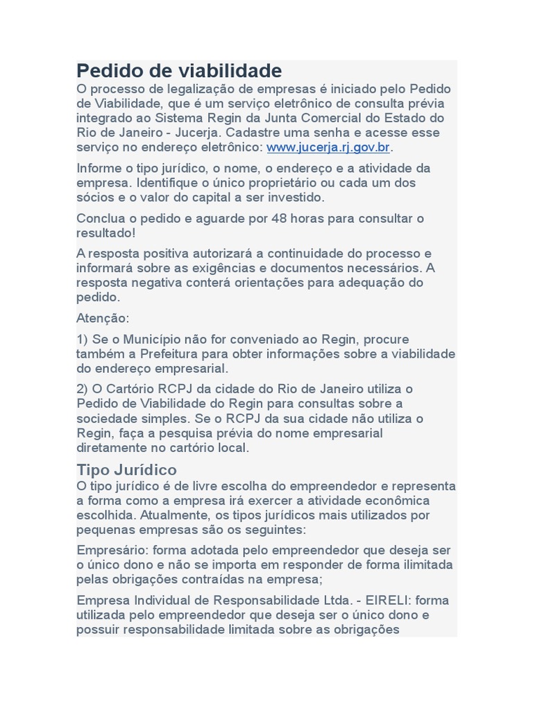 Pedido de Viabilidade | PDF | Companhia de responsabilidade limitada ...
