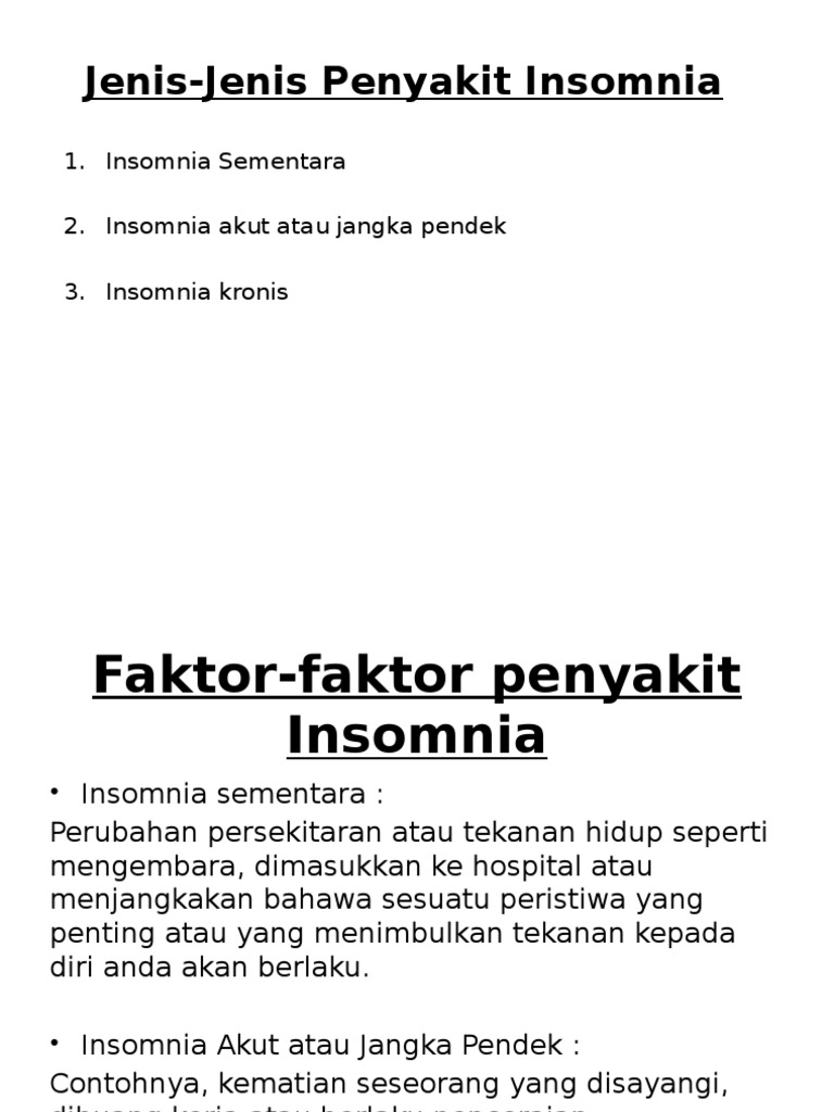 Jenis-Jenis Penyakit Insomnia | PDF | Kesehatan Holistik