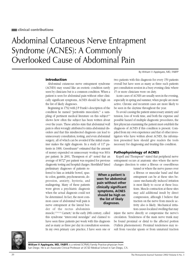 Abdominal Cutaneous Nerve Entrapment Syndrome (ACNES) : A Commonly ...
