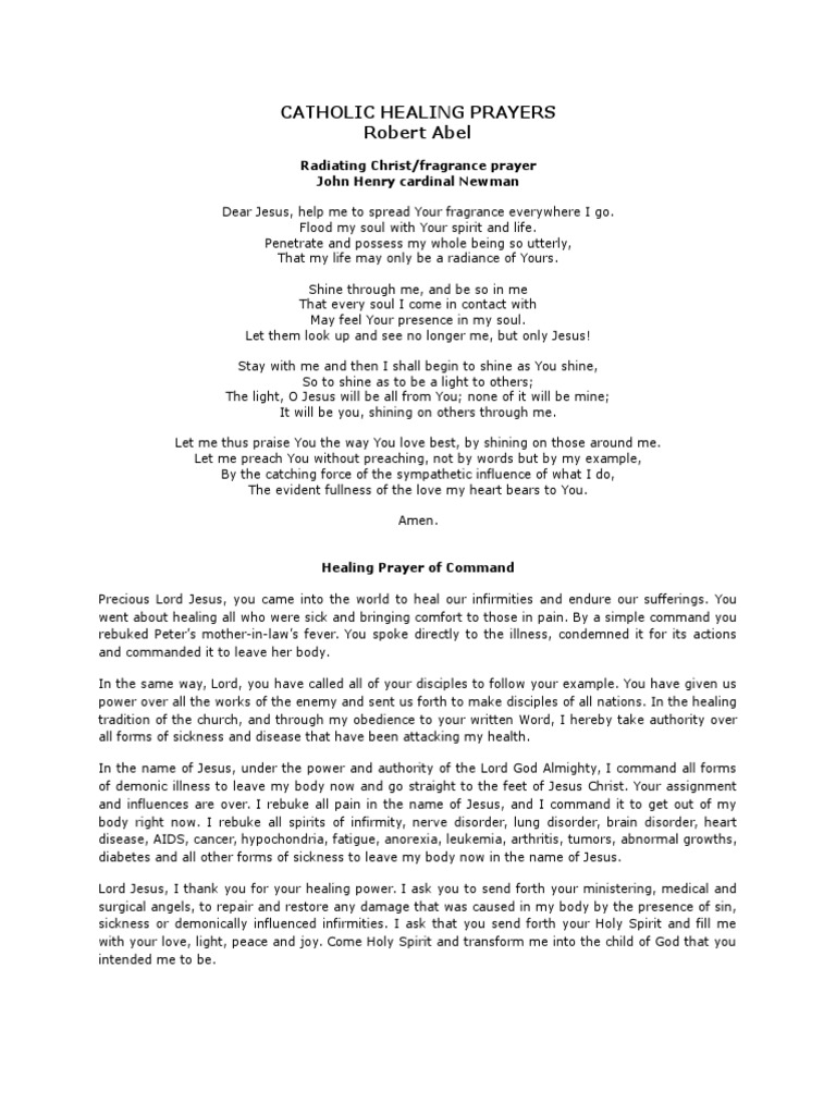 Catholic Healing Prayers Robert Abel: Radiating Christ/fragrance Prayer ...