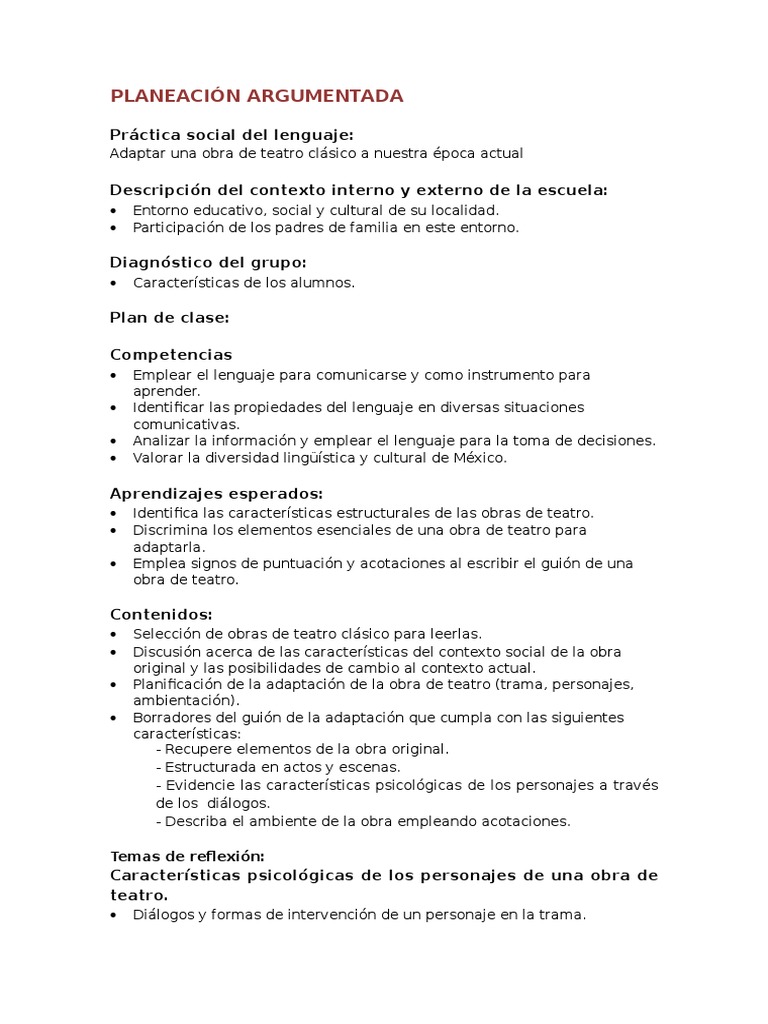 Adaptación de Teatro Clásico Actualizado | PDF | Teatro | Planificación