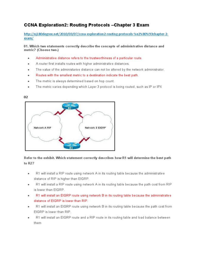 Ccna Exploration2 Routing Protocols And Concepts Chapter 3 Exam
