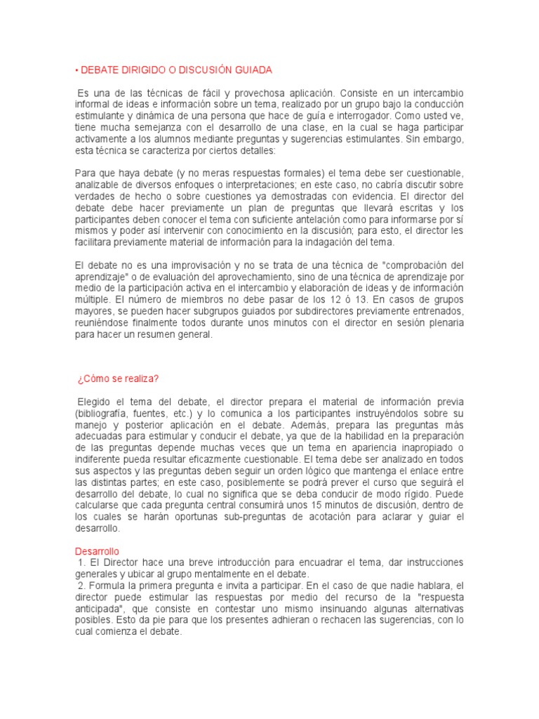 Debate Dirigido o Discusión Guiada | PDF | Comunicación | Sociolingüística