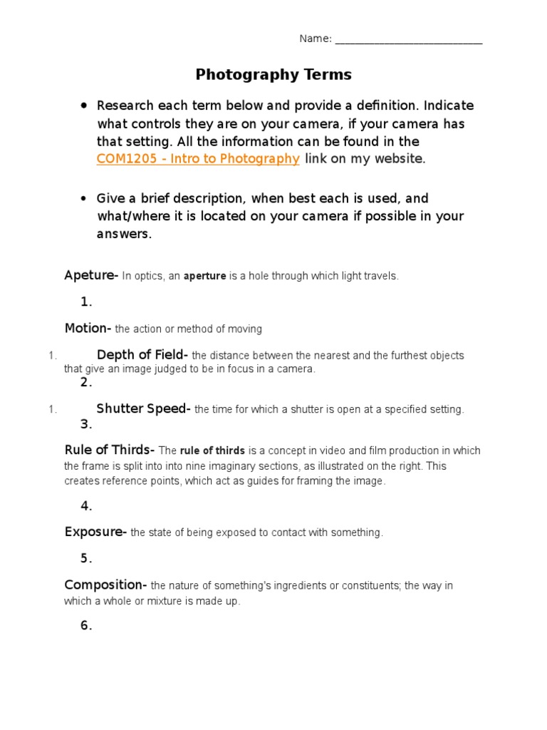 Photography Terms for Beginners | PDF | Technology & Engineering