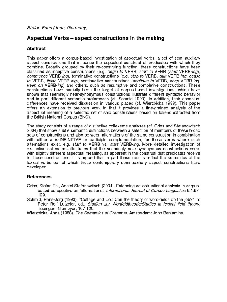Aspectual Verbs: A Corpus Analysis | PDF | Semantics | Verb