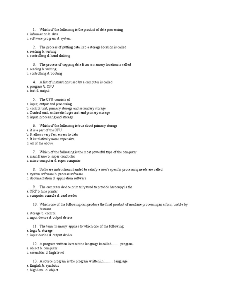 Computer Fundamentals MCQ | PDF | Computer Data Storage | Computer Program