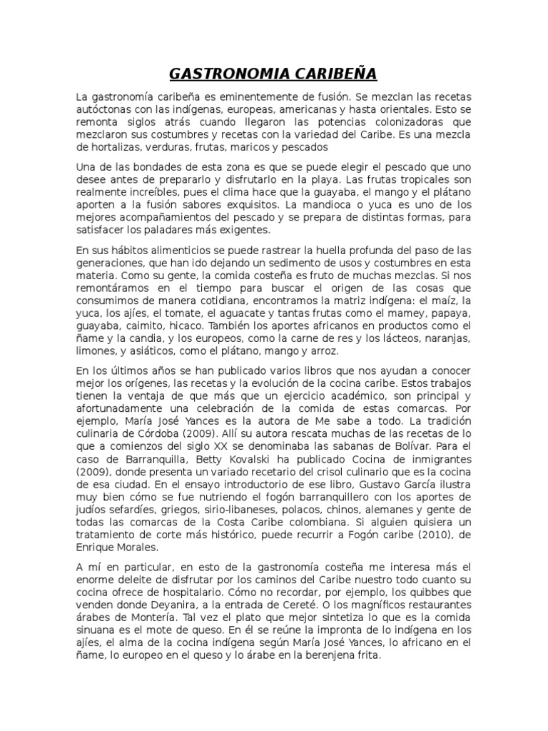 La Gastronomía Caribeña | PDF | Américas | Comida y bebida