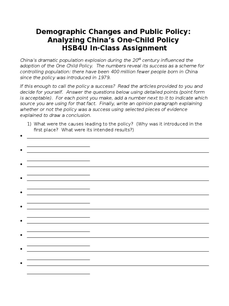 China’s One-Child Policy Analysis | PDF | China | World Politics