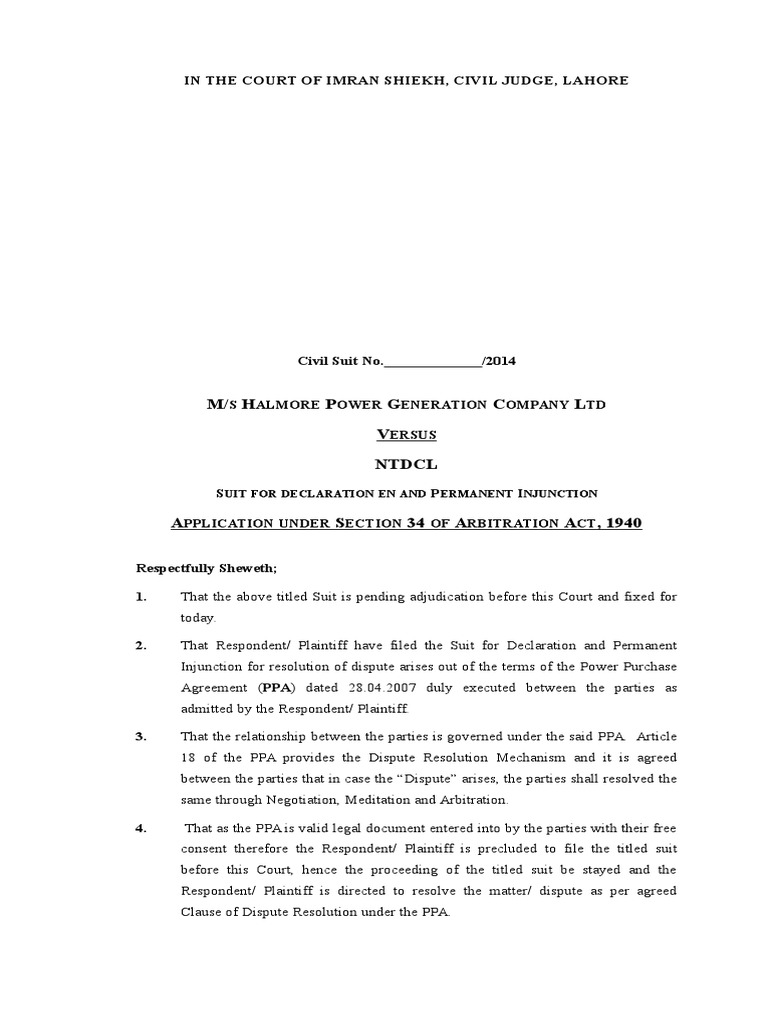 APplication Under Section 34 of Arbitration Act | PDF | Affidavit ...