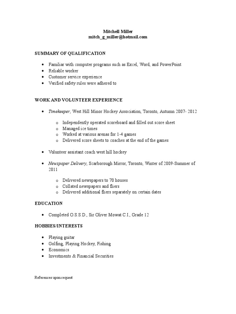 Mitchell Miller: Resume Overview | PDF