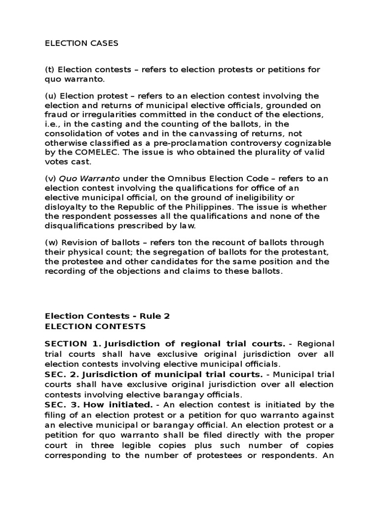 Election Contests - Rule 2 Election Contests SECTION 1. Jurisdiction of ...