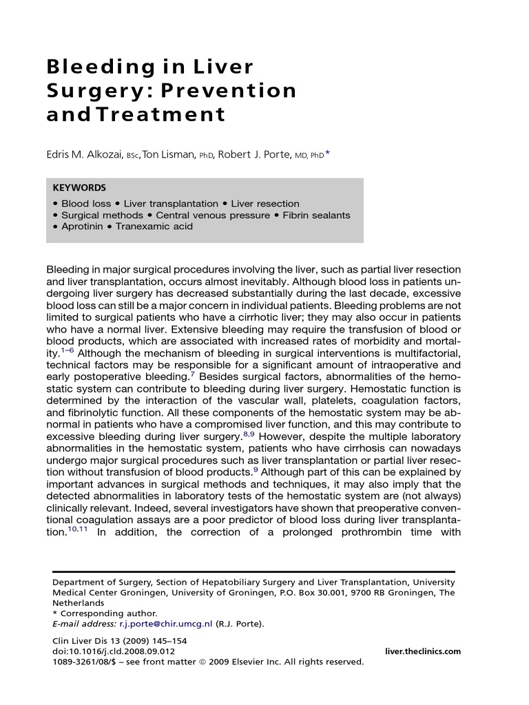 Bleeding in Liver Surgery Prevention and Treatment | PDF | Bleeding ...