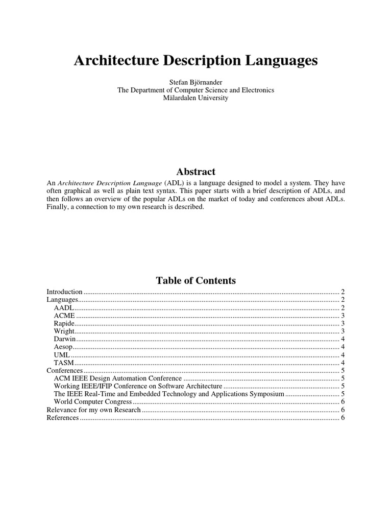 Architecture Description Languages | PDF | Component Based Software ...