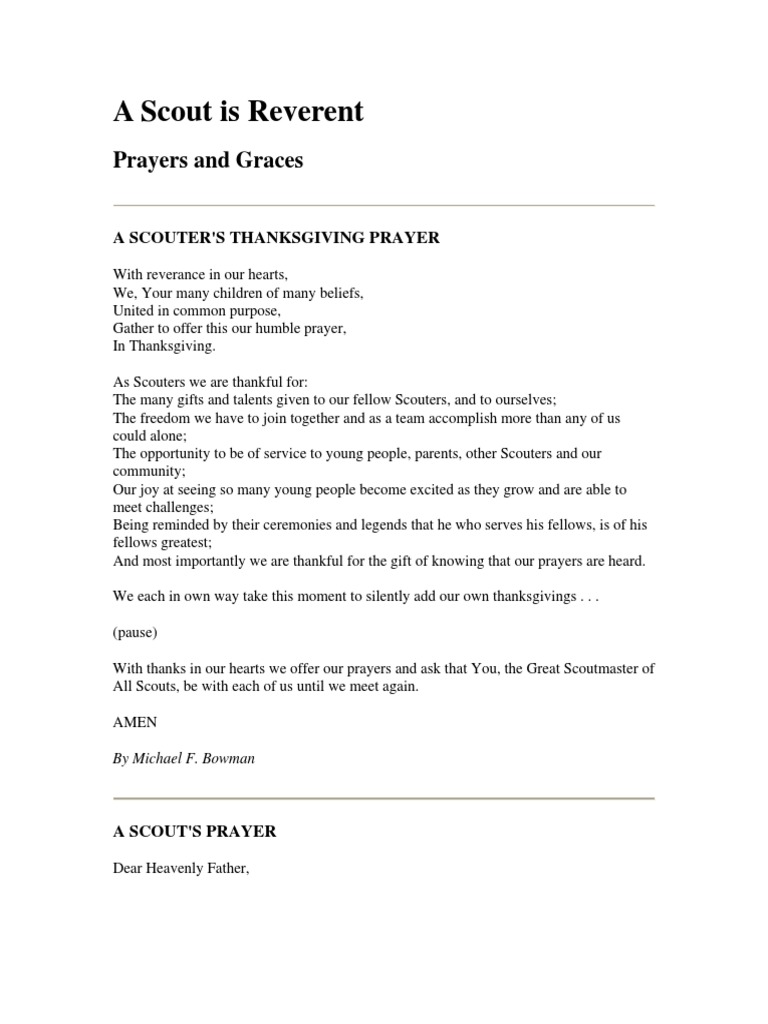 Scouting Prayers | Religious Behaviour And Experience | Religious ...