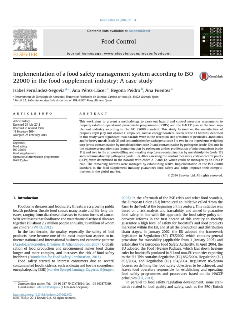 Implementation of A Food Safety Management System According To ISO ...