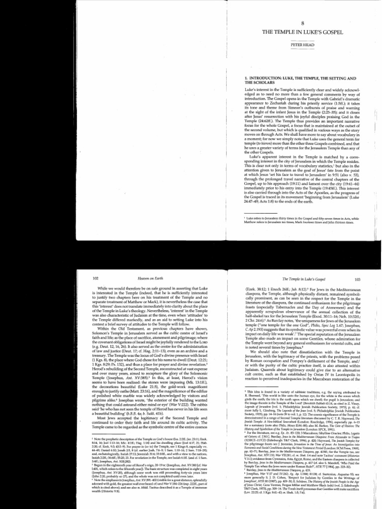 The Temple in Luke's Gospel, Peter Head | PDF | Gospel Of Luke | Acts ...