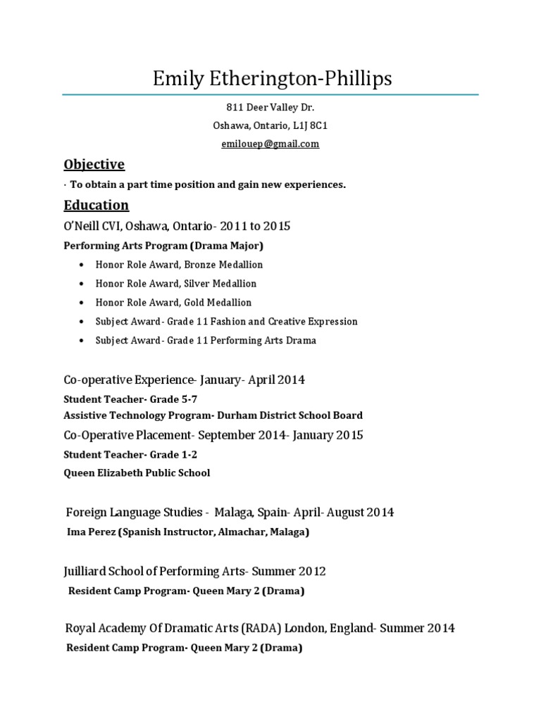 Emily Etherington-Phillips Resume | PDF | Language Arts & Discipline ...