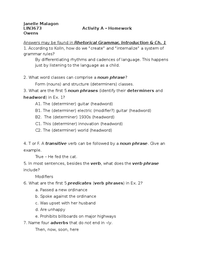 Activity A Homework | PDF | Phrase | Verb