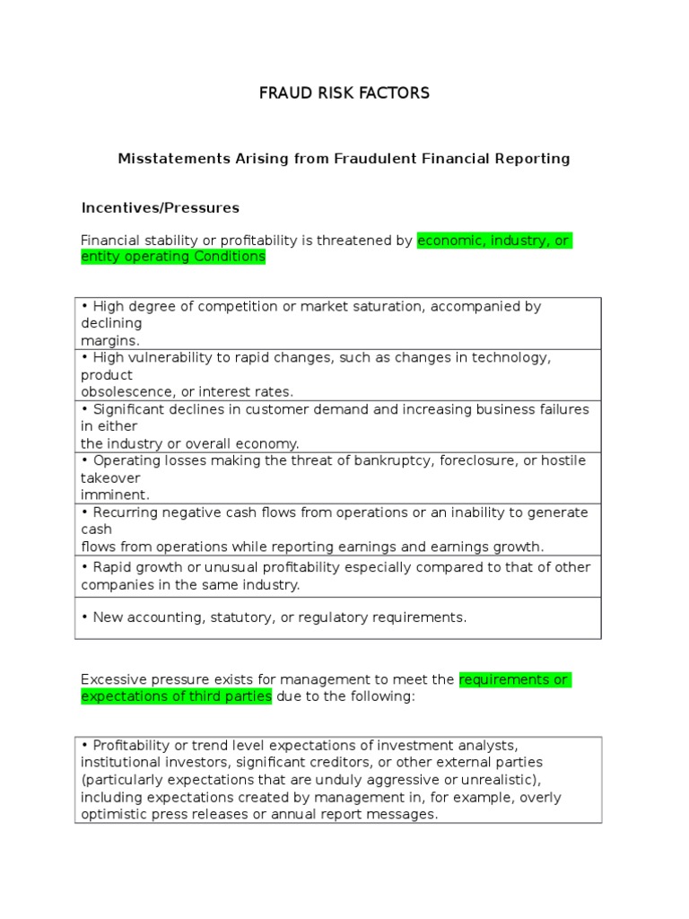 Fraud Risk Factors | PDF | Audit | Business