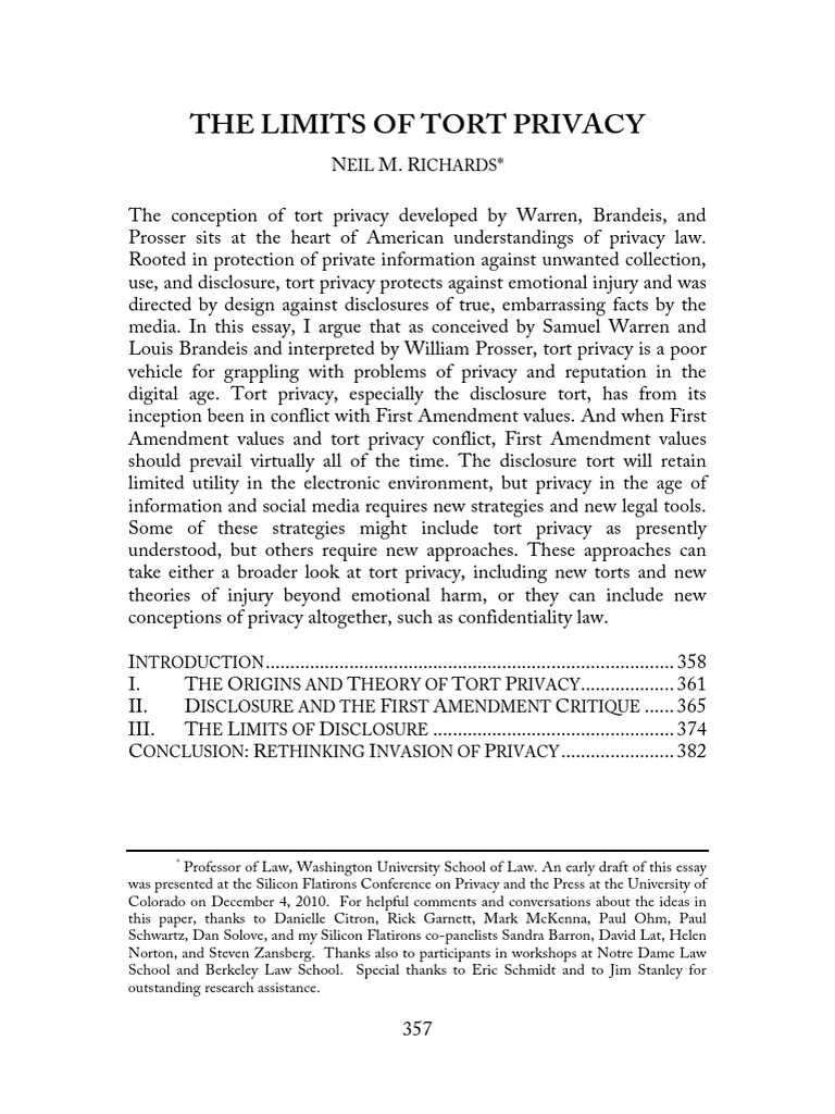 Tort Privacy | PDF | Louis Brandeis | Privacy