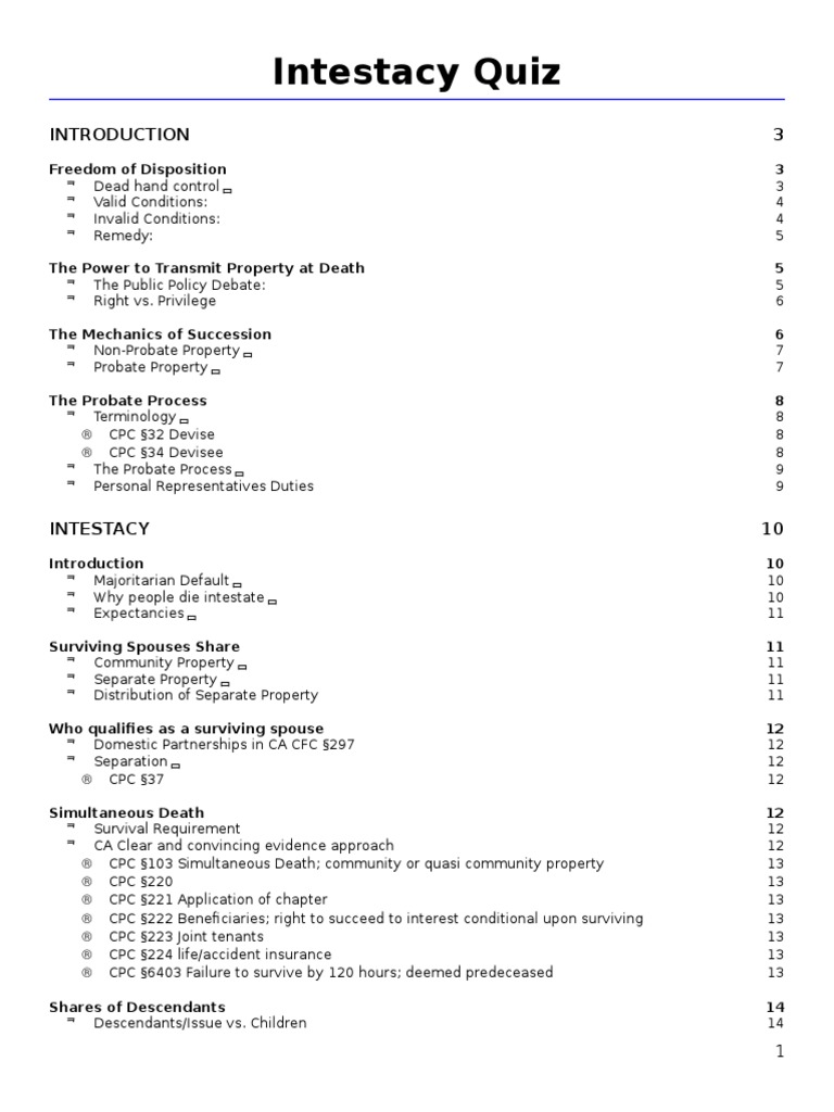 California Instestate Succession | Probate | Will And Testament