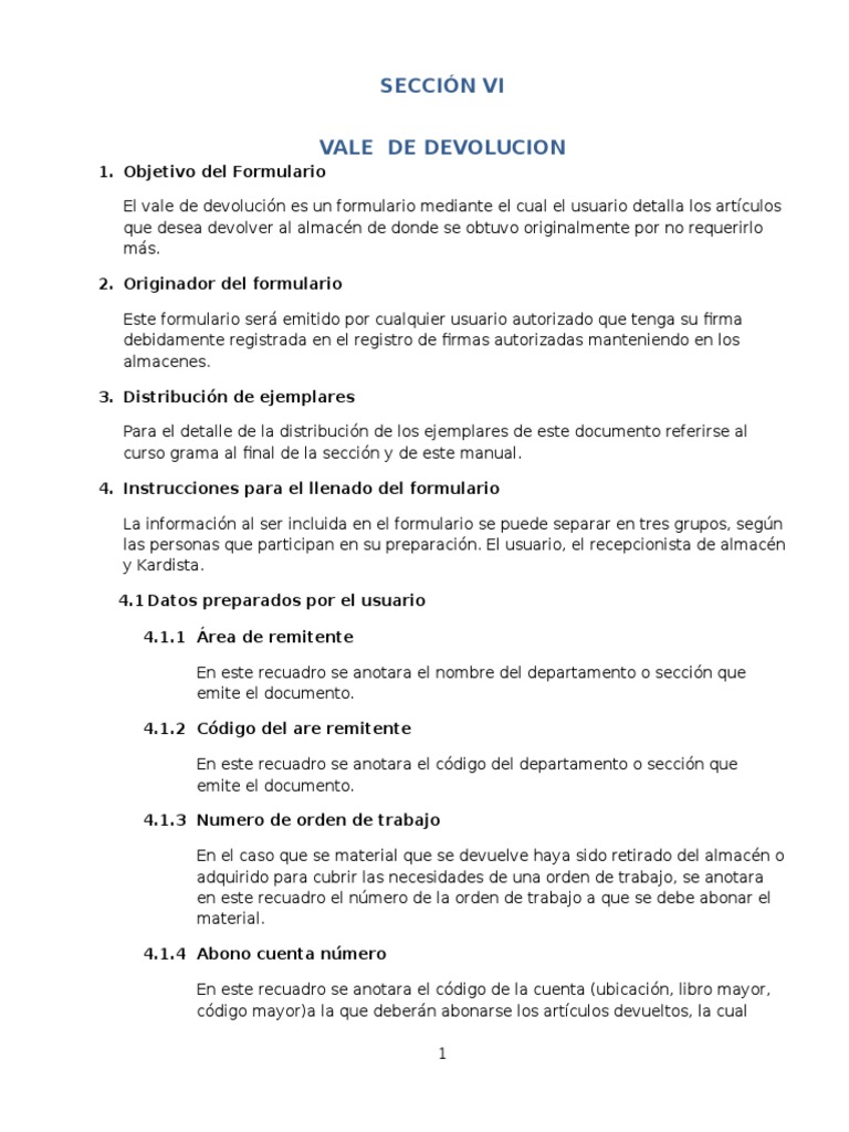 Vale de Devolucion | Documento | Contabilidad