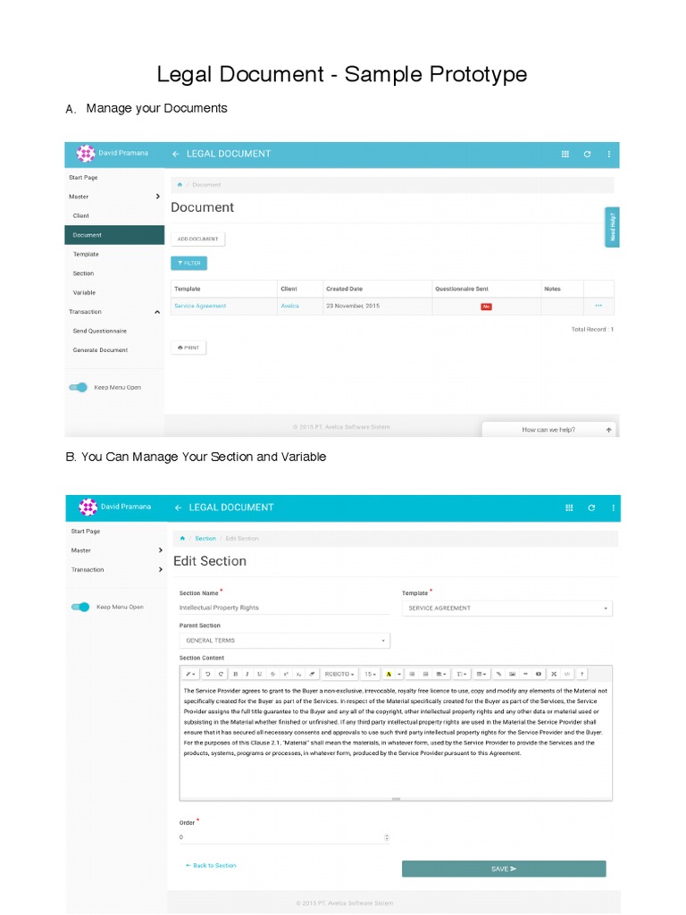 Legal Document - Sample Prototype: A. Manage Your Documents | PDF
