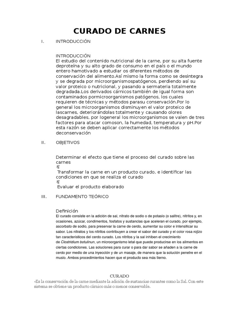 Proceso de Curado de Carnes | PDF | Curado (Conservación de Alimentos ...
