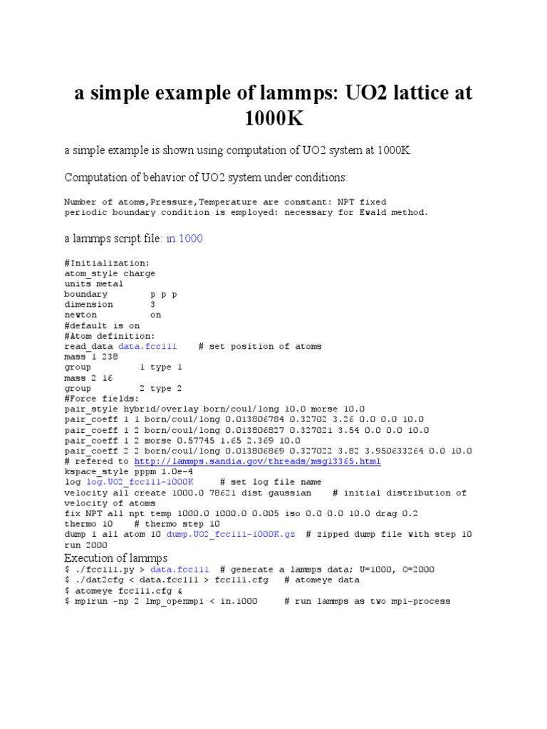A Simple Example Of Lammps Pdf Physics Chemistry