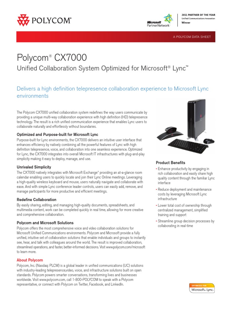 Polycom CX7000: Unified Collaboration System Optimized For Microsoft ...